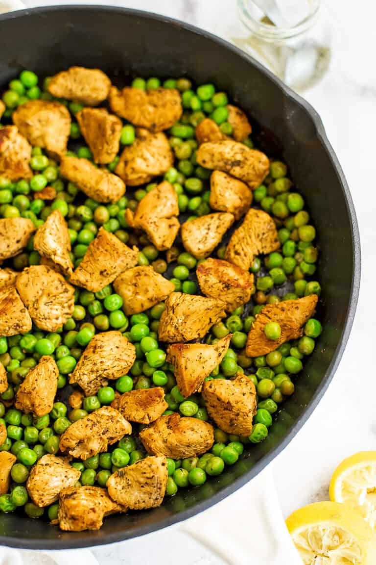 Simple Chicken & Pea Skillet (12 Minutes) - Bites of Wellness
